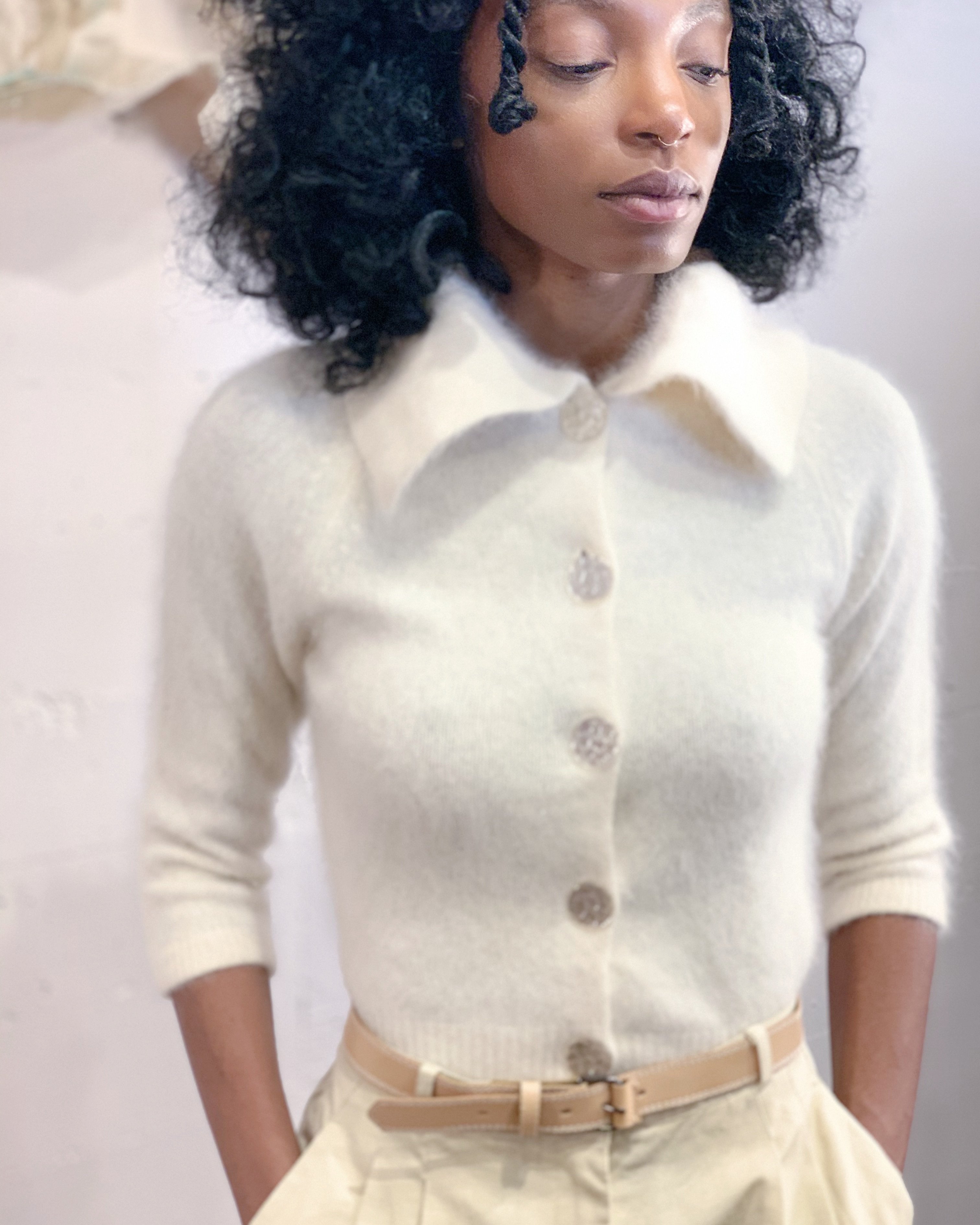 Vintage Collared Angora Top - White | Garmentory