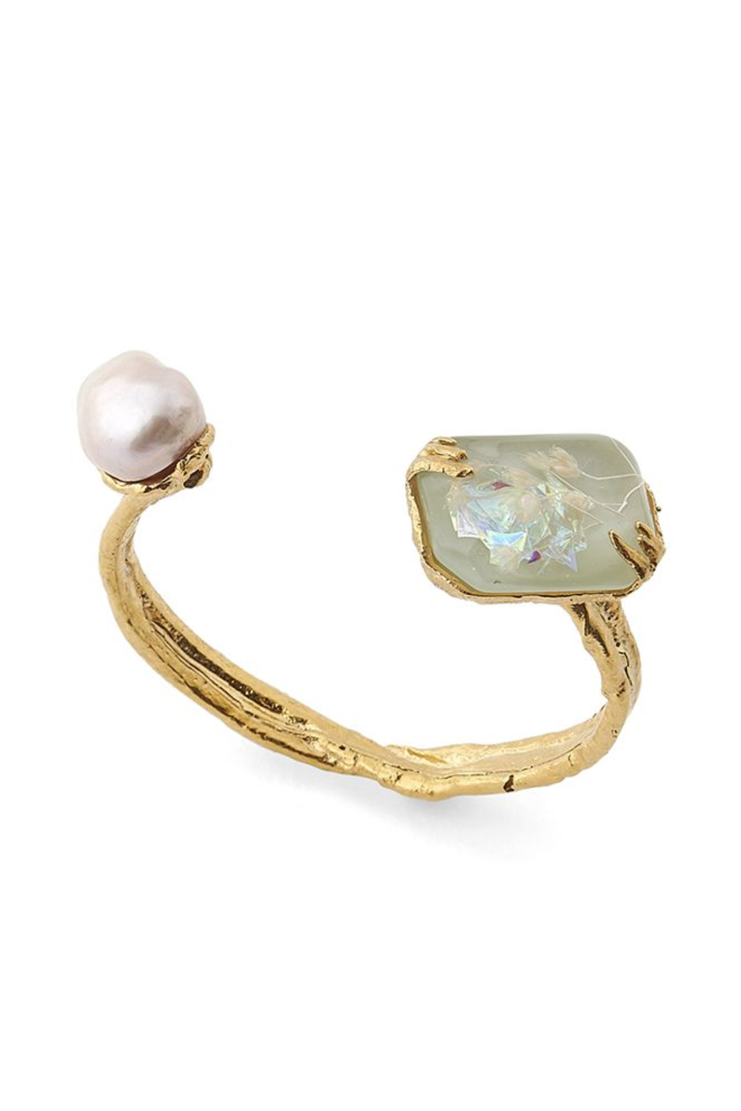 Forte Forte Iridescent Resin and Pearl Bracelet - Mint/brass | Garmentory