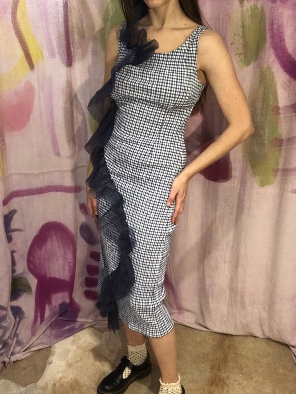 Vintage Calvin Luo Gingham Dress - Bright Blue/Navy | Garmentory