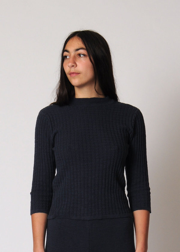 Micaela Greg Shell Rib Tee - Navy | Garmentory