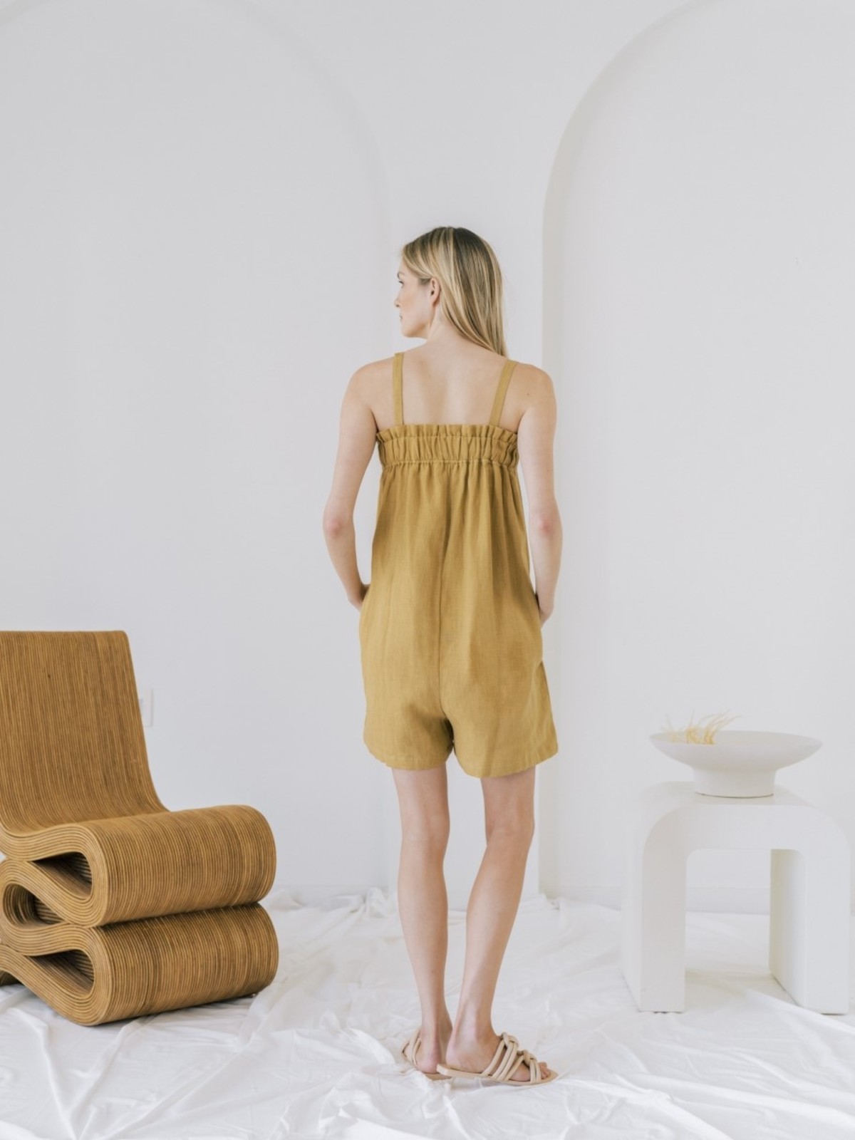 LAUDE the Label Thea Romper - Turmeric Linen | Garmentory