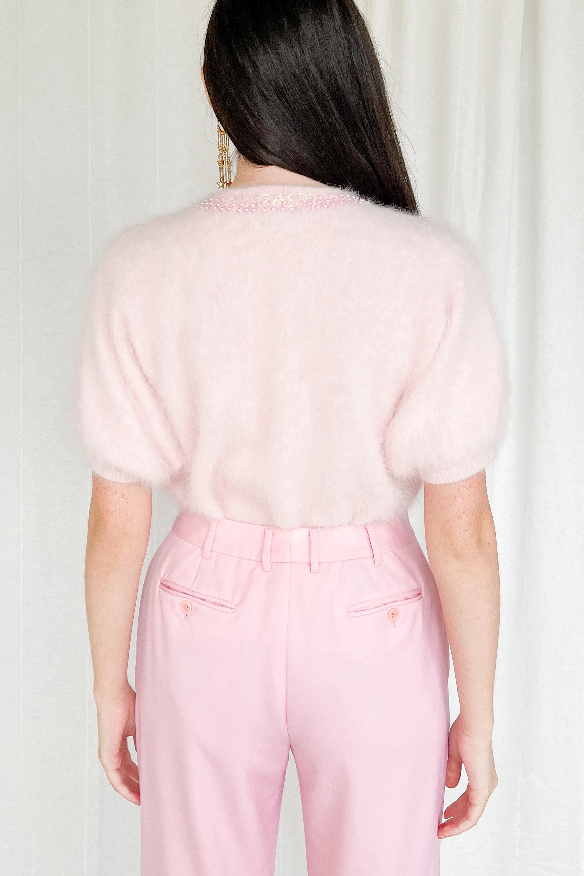 Vintage Sequin Beaded Angora Sweater - Pink | Garmentory