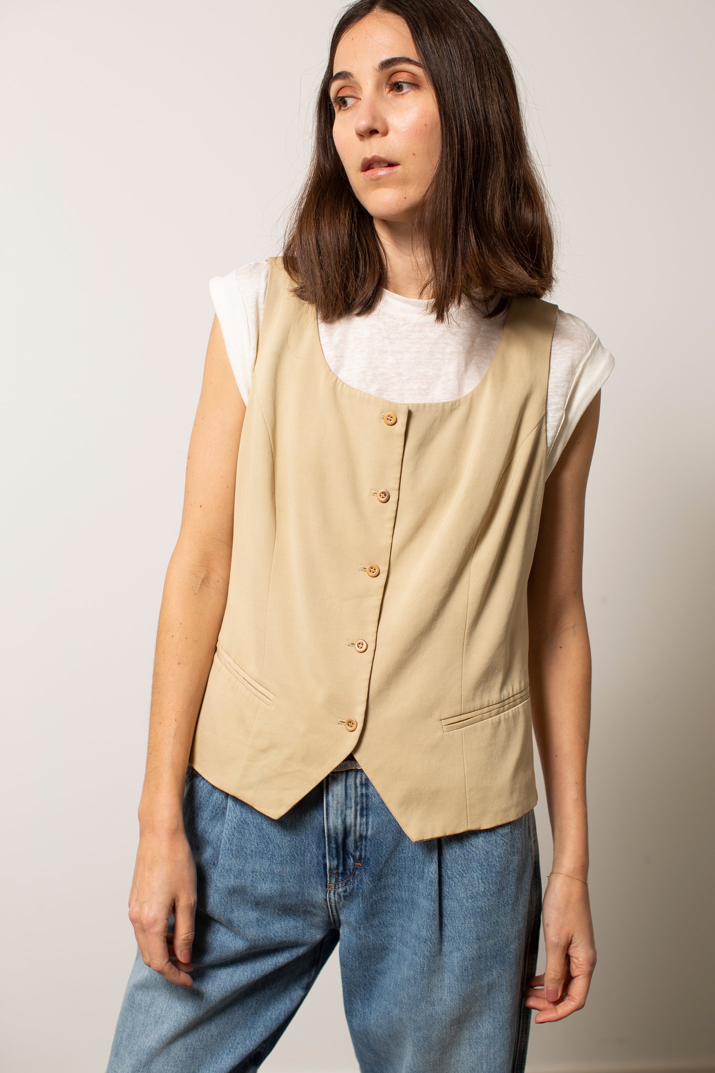 Vintage Lined Vest - Beige | Garmentory