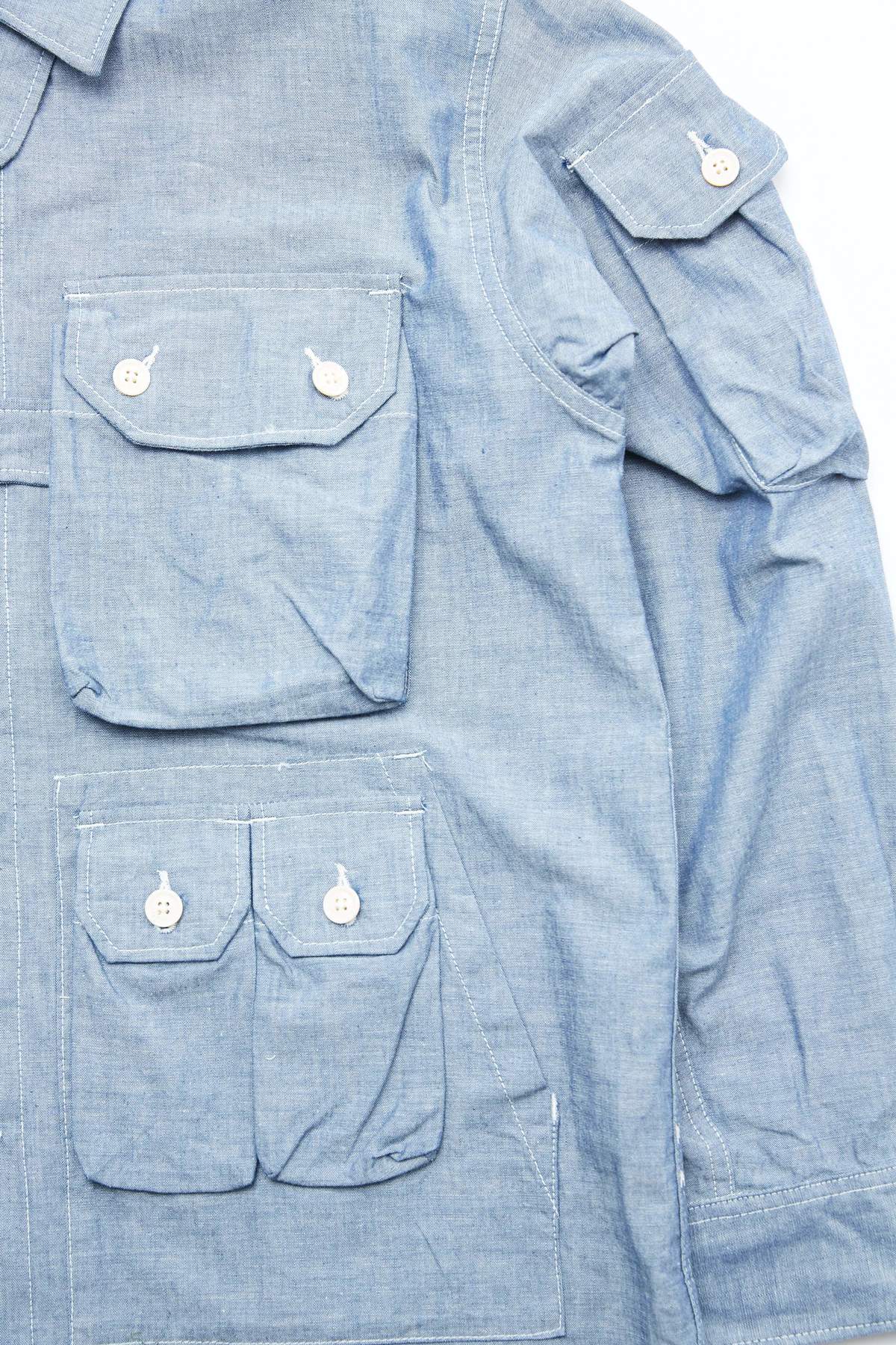 Engineered Garments Explorer Shirt Jacket - Blue Cotton Chambray ...