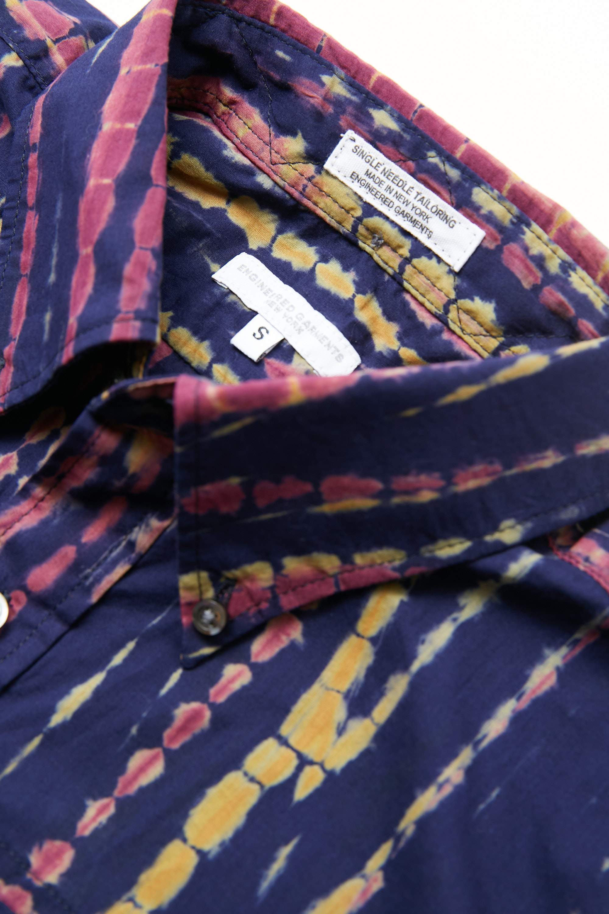 Engineered Garments Popover BD Shirt - Navy Cotton Lawn Batik Stripe ...