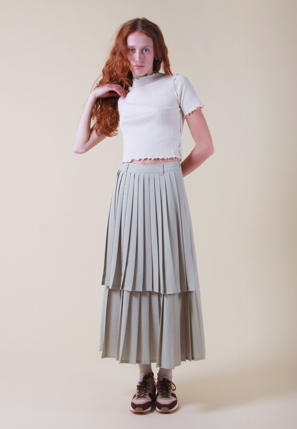 NEUL Sofia Pleats Layer Skirt - fog green | Garmentory