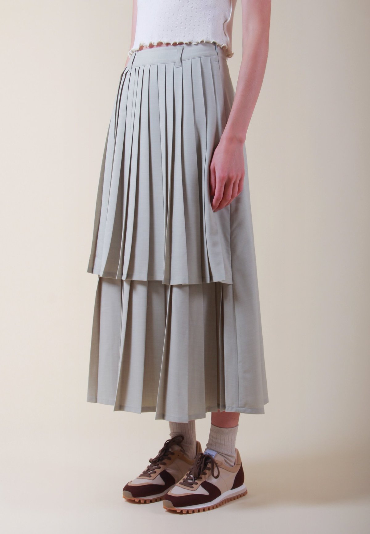 NEUL Sofia Pleats Layer Skirt - fog green | Garmentory