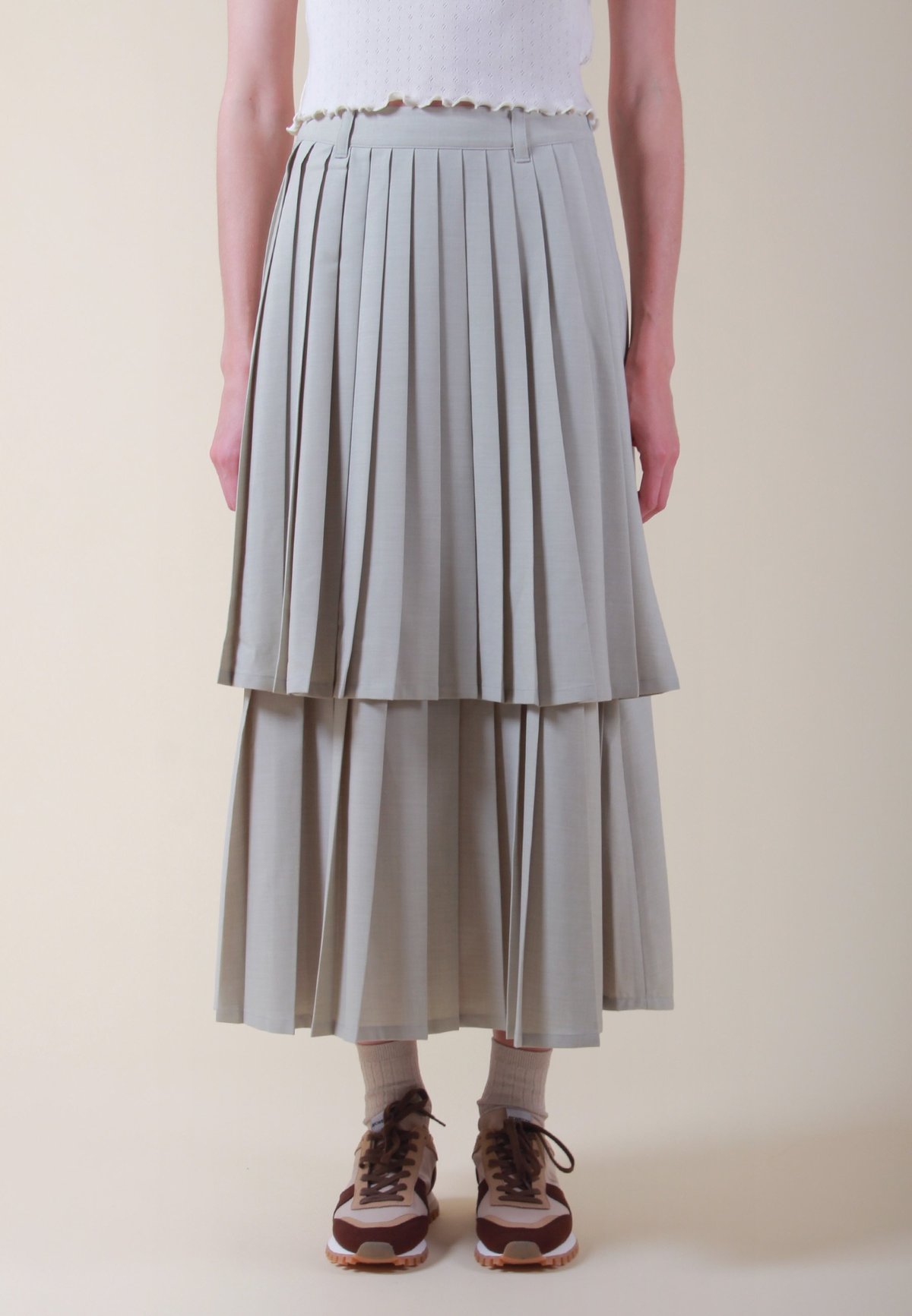 NEUL Sofia Pleats Layer Skirt - fog green | Garmentory