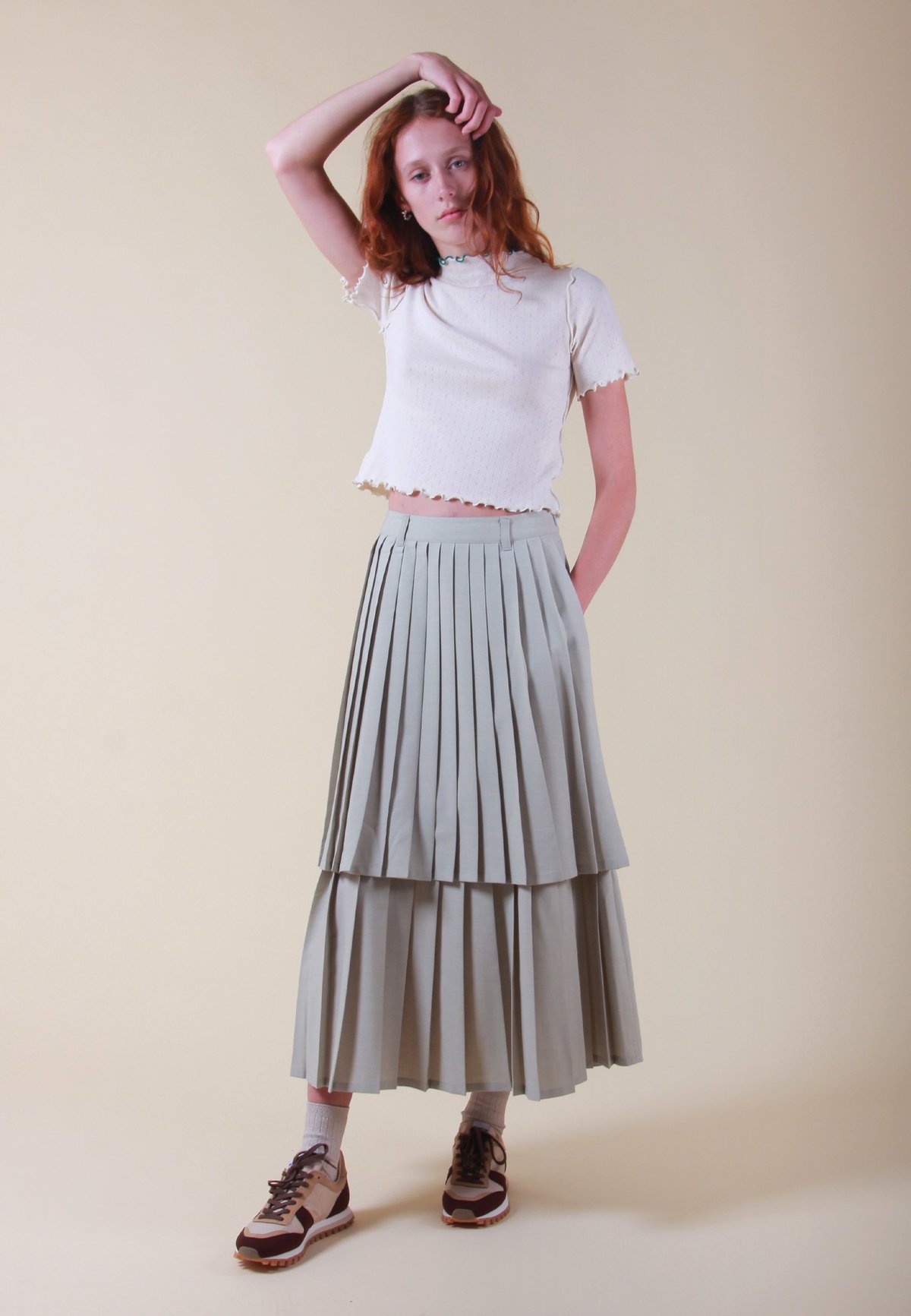 NEUL Sofia Pleats Layer Skirt - fog green | Garmentory