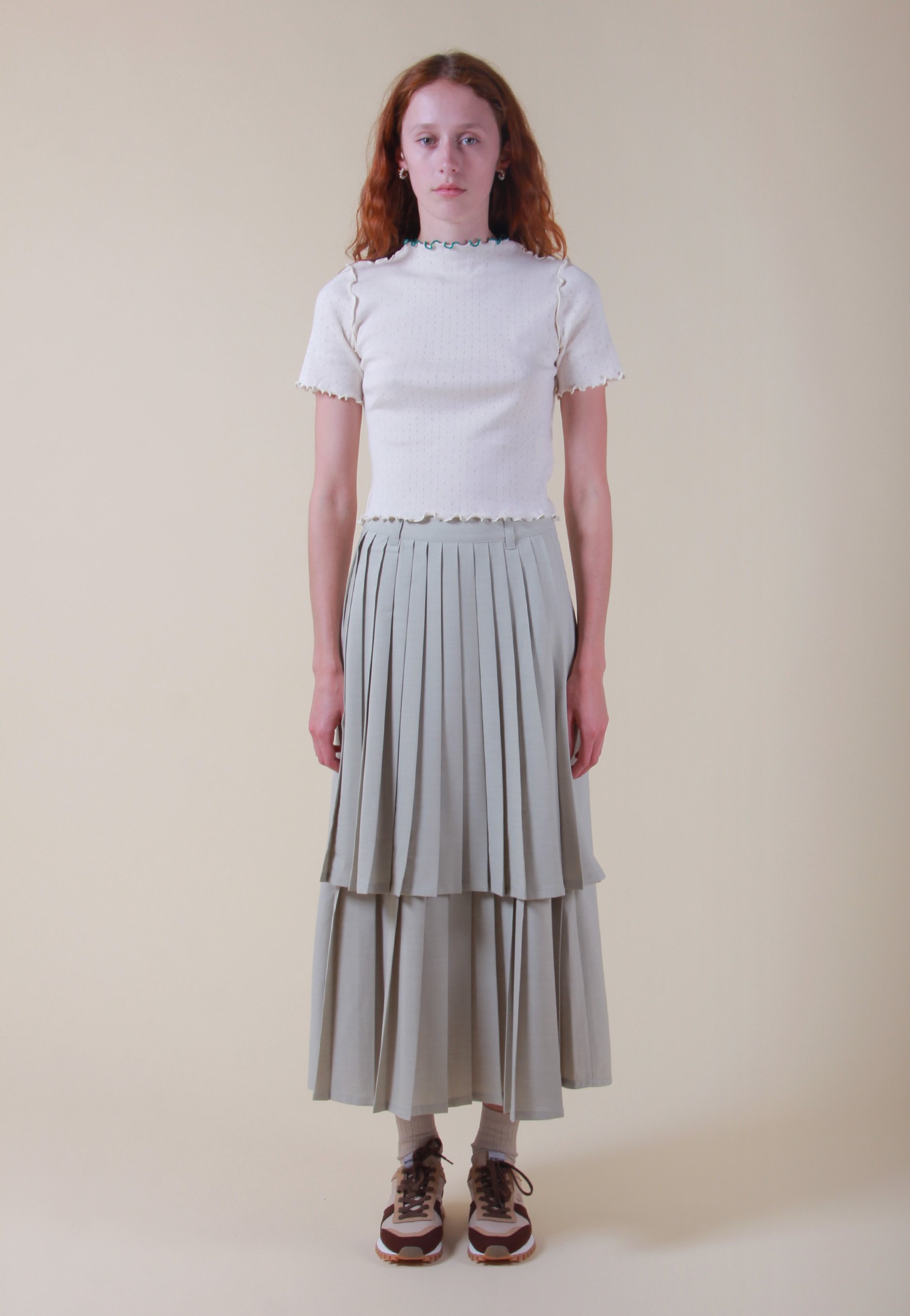 NEUL Sofia Pleats Layer Skirt - fog green | Garmentory