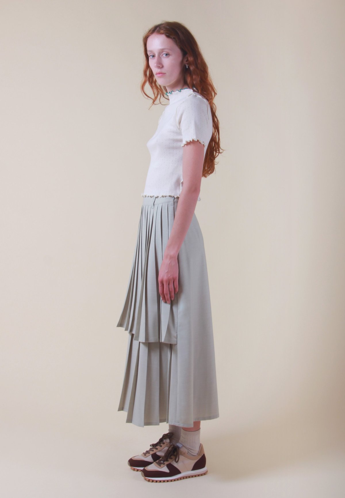 NEUL Sofia Pleats Layer Skirt - fog green | Garmentory