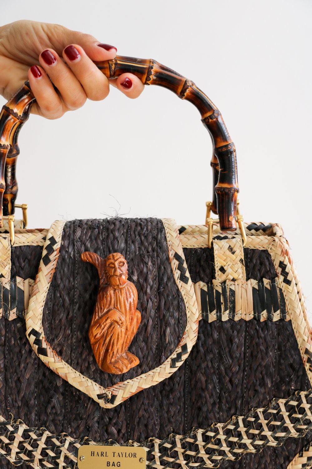 Vintage Harl Taylor Straw Handbag - Beige/Black | Garmentory