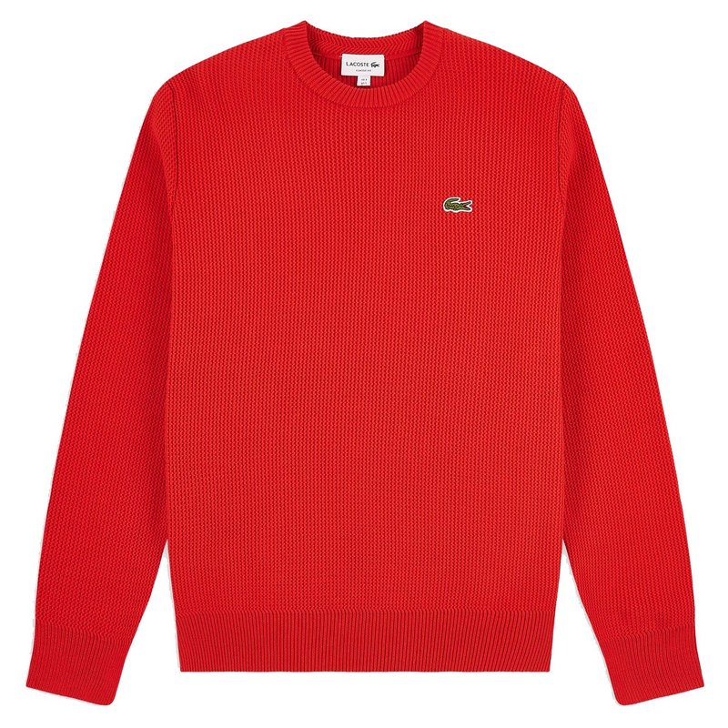 LACOSTE Crew Neck Cotton Sweater Red Garmentory
