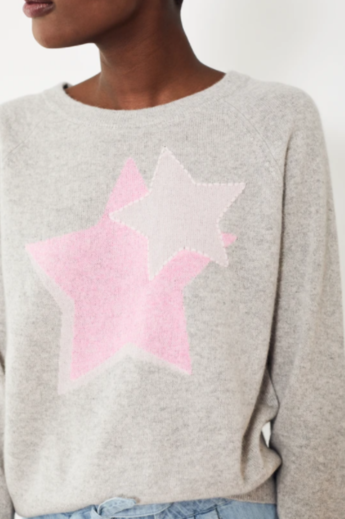 White + Warren Cashmere Multi Star Intarsia Sweatshirt - Misty Grey ...