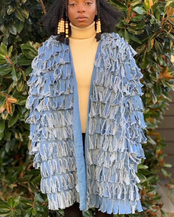 Vintage Shag Denim Coat - blue | Garmentory