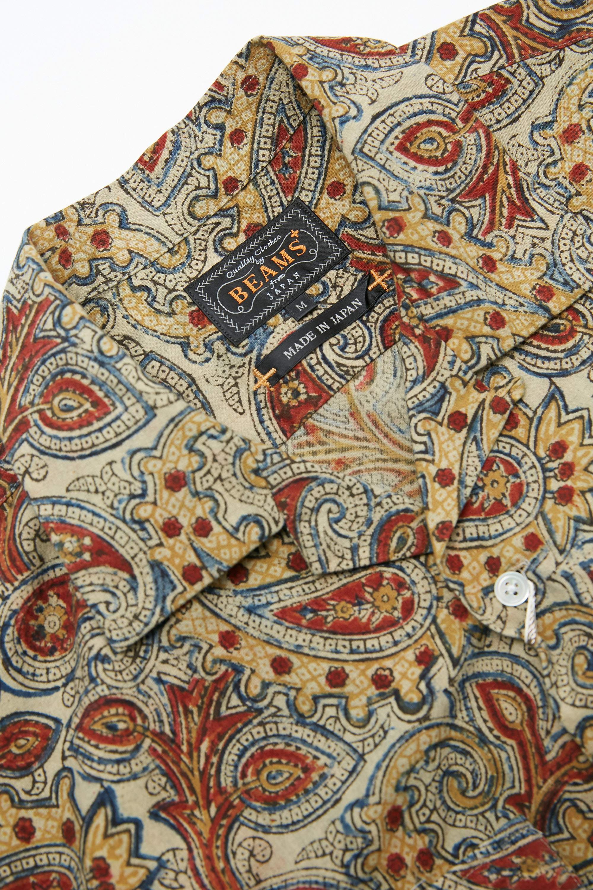 Beams Plus Short Sleeve Open Collar Block Print 30/1 top - BEIGE ...