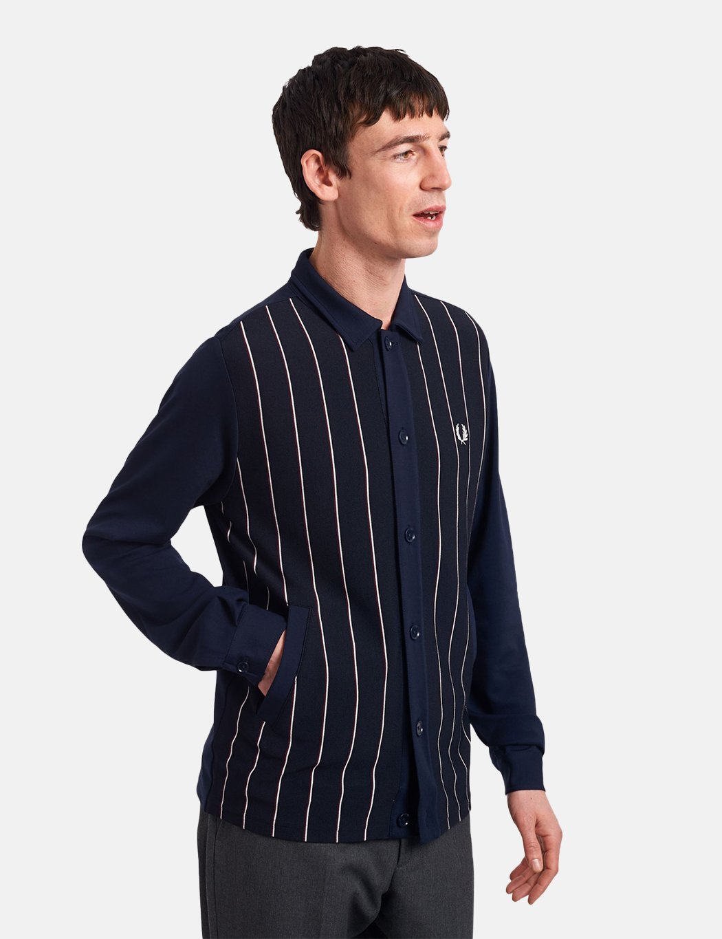 Fred Perry Knitted Panel Track Jacket - Navy Blue | Garmentory