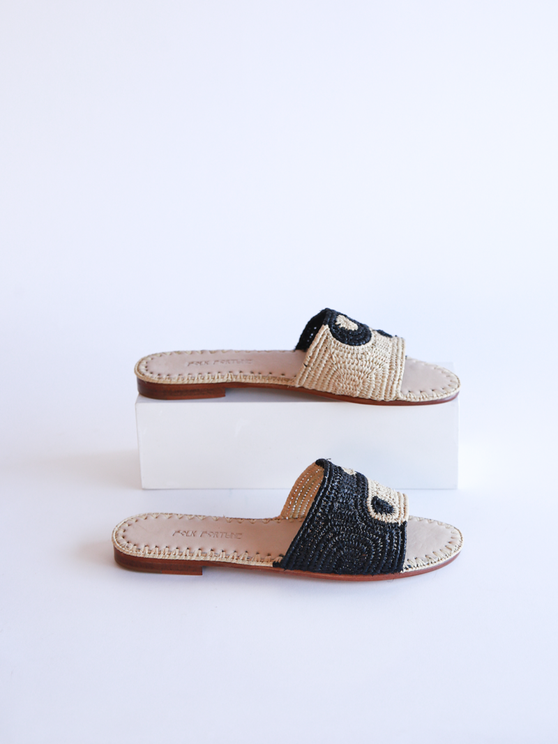 Folk Fortune Yin Yang Raffia Sandals - black/natural | Garmentory
