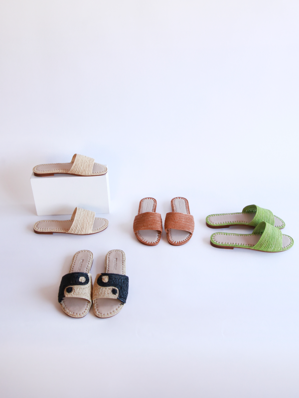 Folk Fortune Yin Yang Raffia Sandals - black/natural | Garmentory