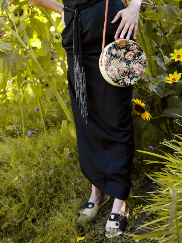 Folk Fortune Yin Yang Raffia Sandals - black/natural | Garmentory