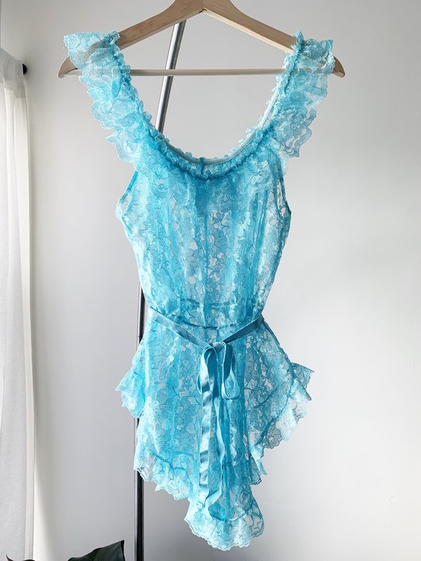 Vintage Sheer Lace Romper - Blue | Garmentory