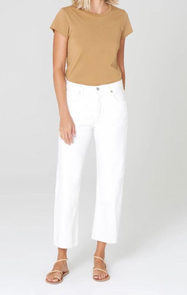 Citizens of Humanity Emery Crop Relaxed Straight Jeans - Chalk | Garmentory