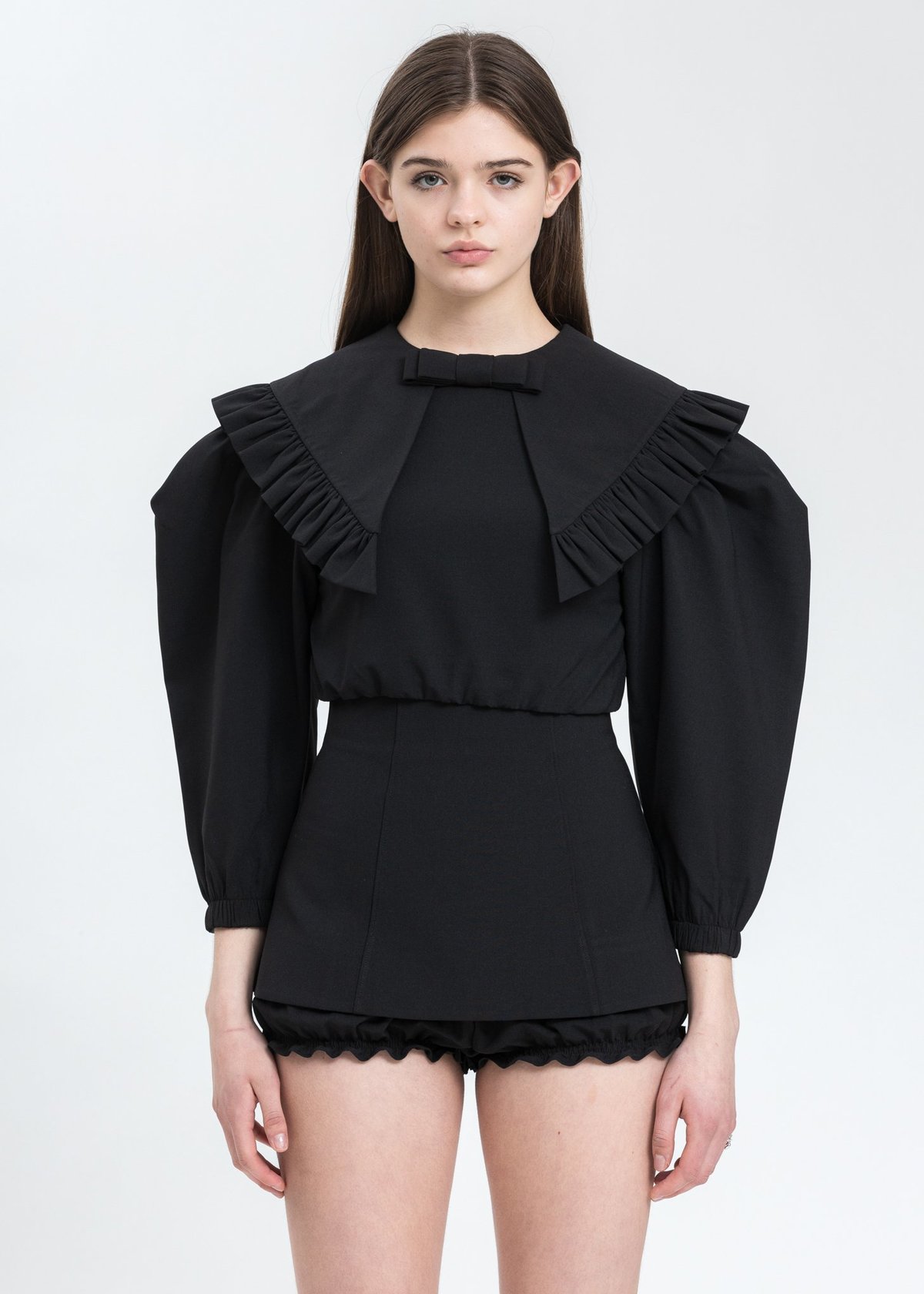 Shushu/Tong Peaked Collar Bow Blouse - Black | Garmentory