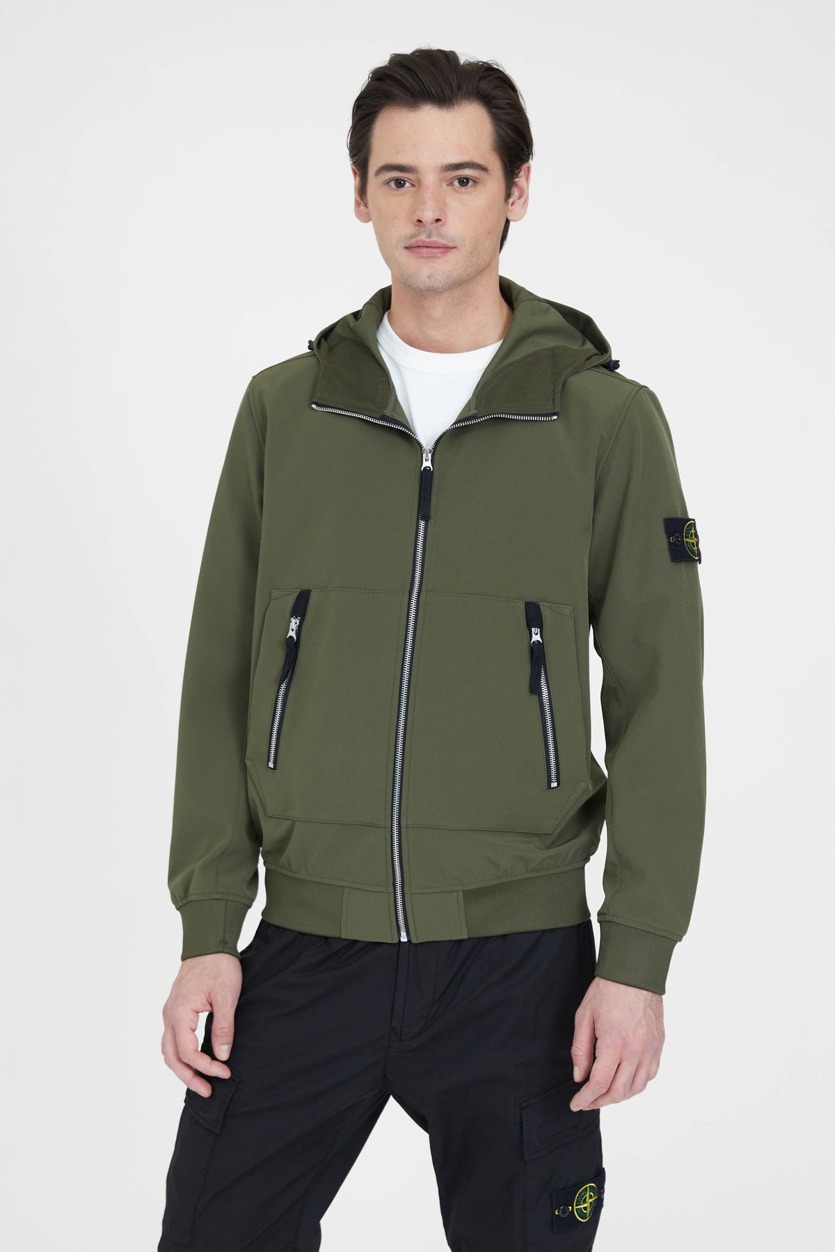 Stone Island Light Soft Shell-R e-dye Hooded Jacket - Olive | Garmentory
