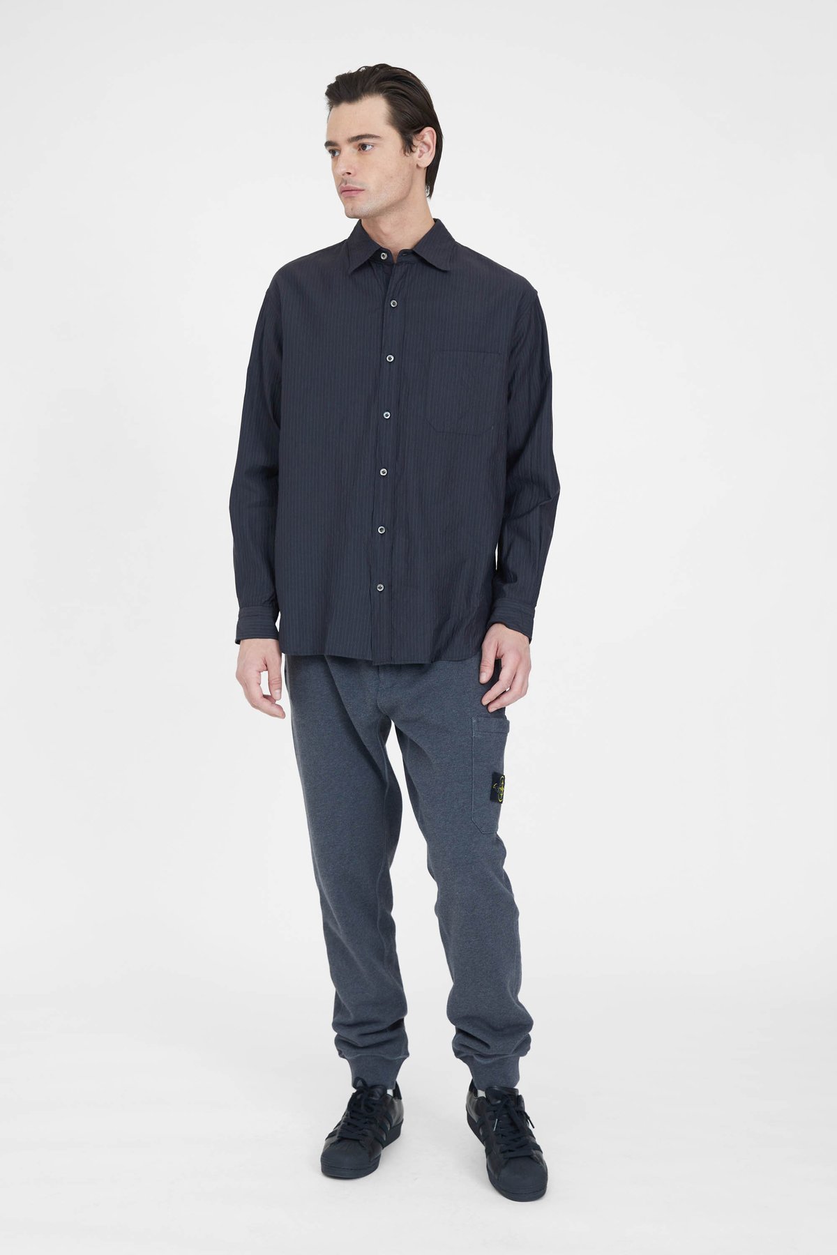 TS(S) Pinstripe Cotton Silk Micro Faille Cloth Baggy Fit Shirt ...