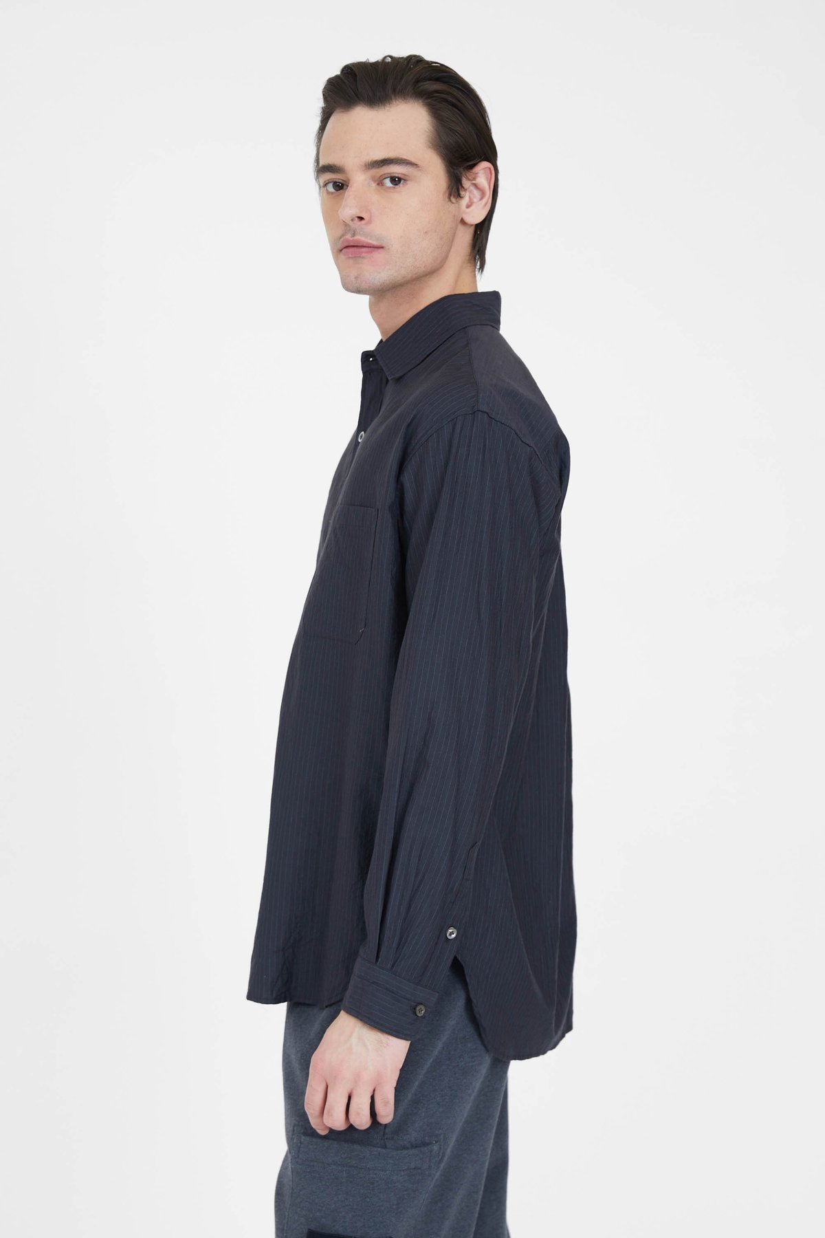 TS(S) Pinstripe Cotton Silk Micro Faille Cloth Baggy Fit Shirt ...