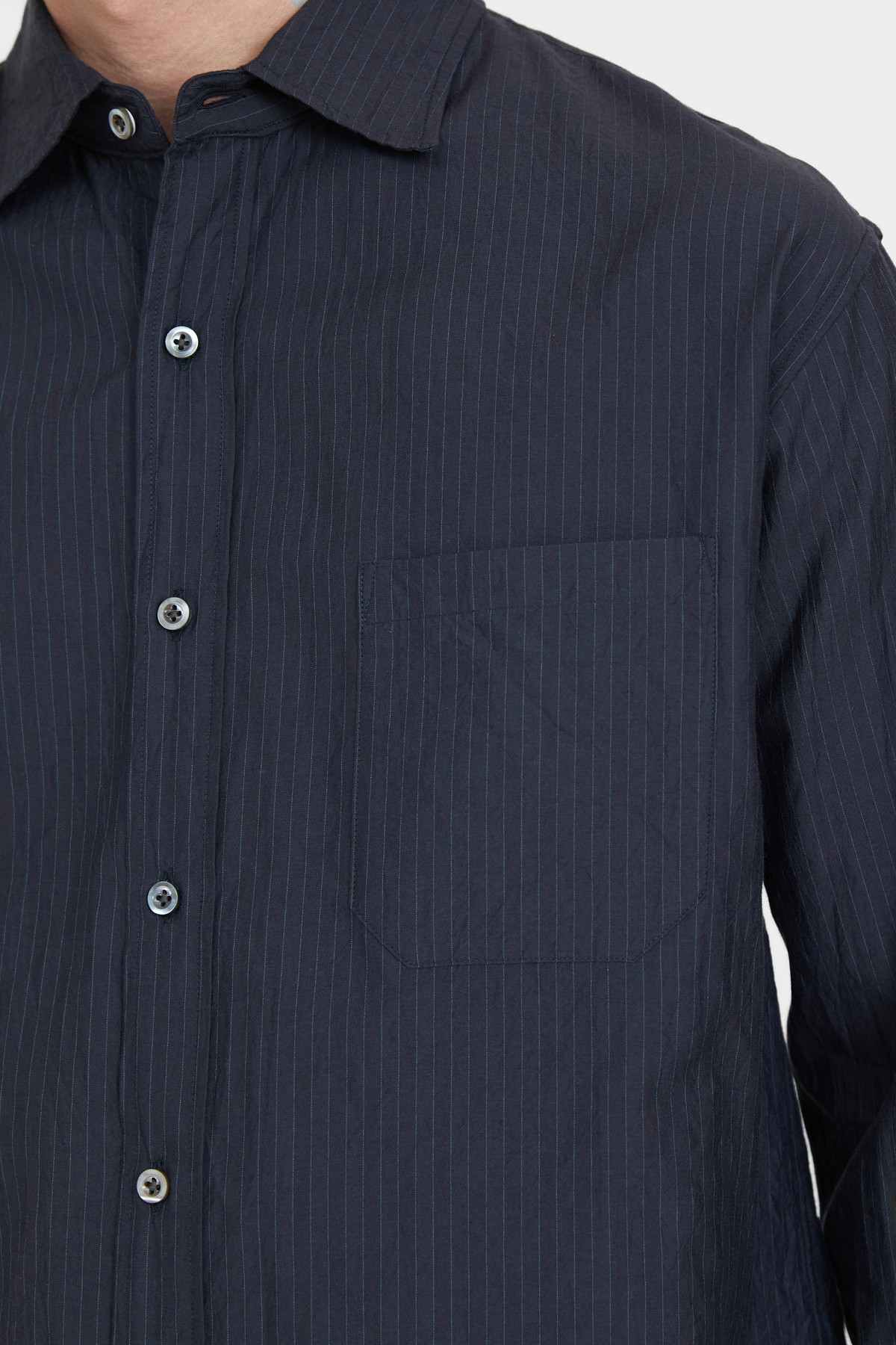 TS(S) Pinstripe Cotton Silk Micro Faille Cloth Baggy Fit Shirt ...