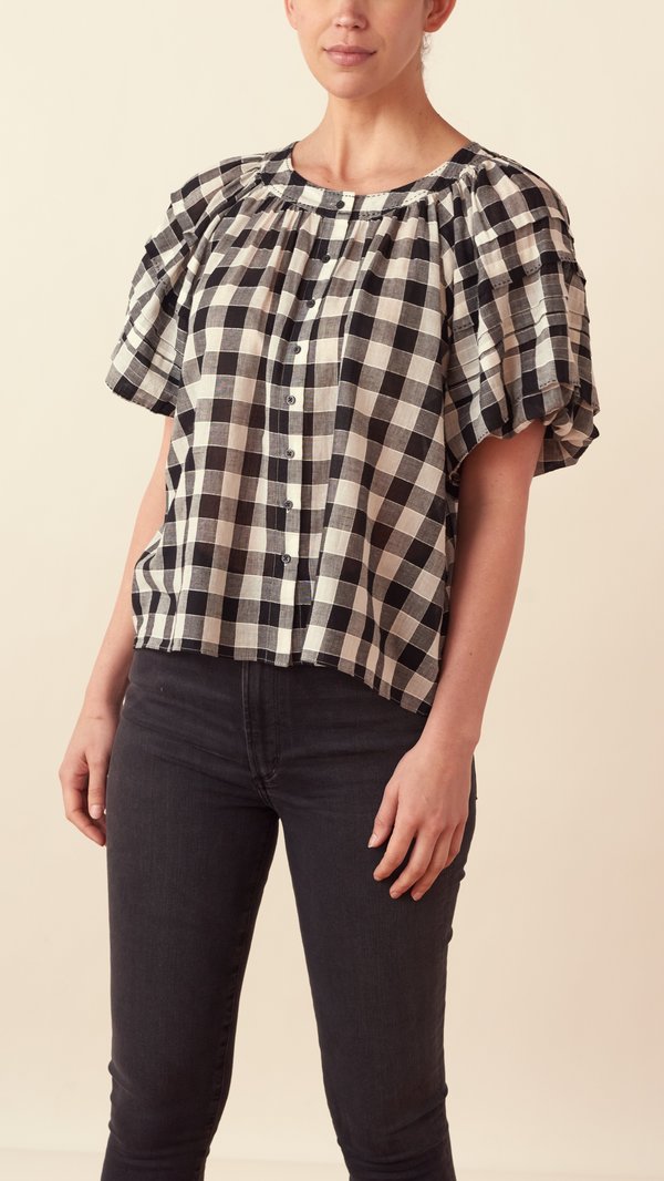 The Great. The Carriage Top - Black/Cream Gingham | Garmentory