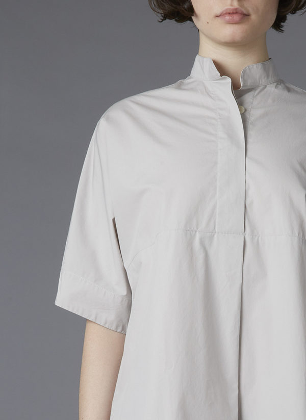 GREI. BANDED COLLAR SHIRT DRESS - FOG | Garmentory