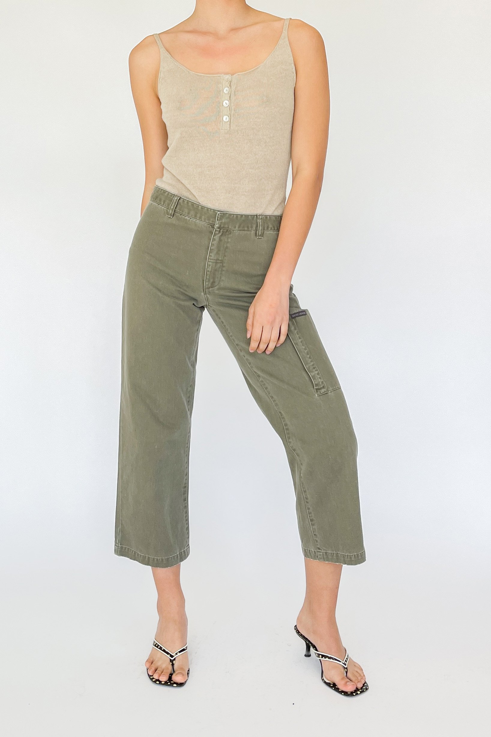 Vintage Low Rise Cropped Cargo Pants - Olive | Garmentory