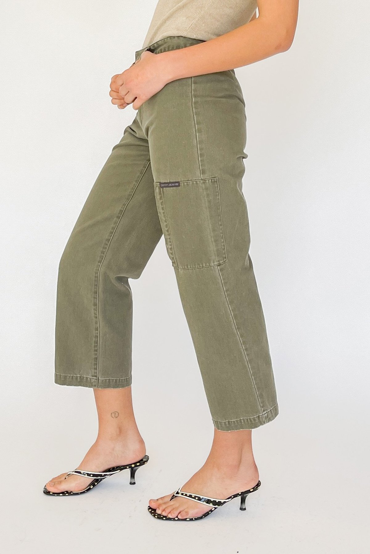 Vintage Low Rise Cropped Cargo Pants - Olive | Garmentory
