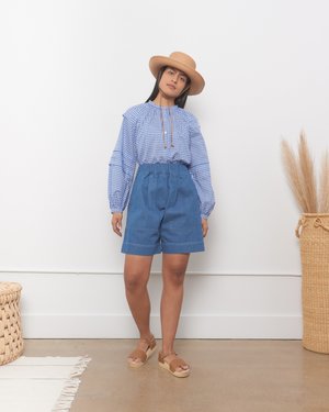 Caron Callahan Leo Top - Blue Gingham | Garmentory