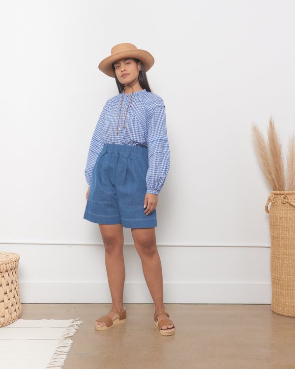 Caron Callahan Leo Top - Blue Gingham | Garmentory