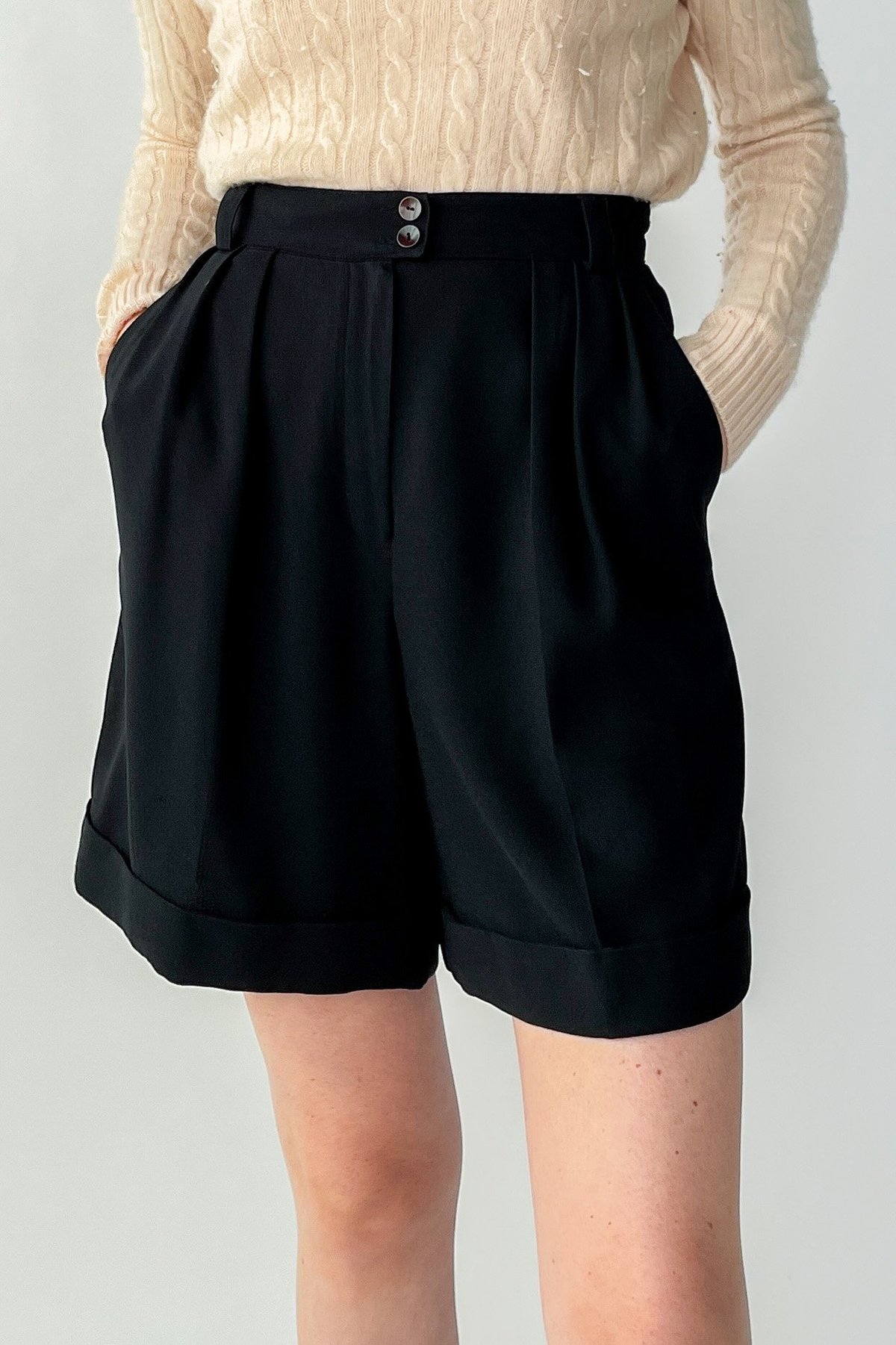 Vintage Pleated High Rise Shorts - Black | Garmentory