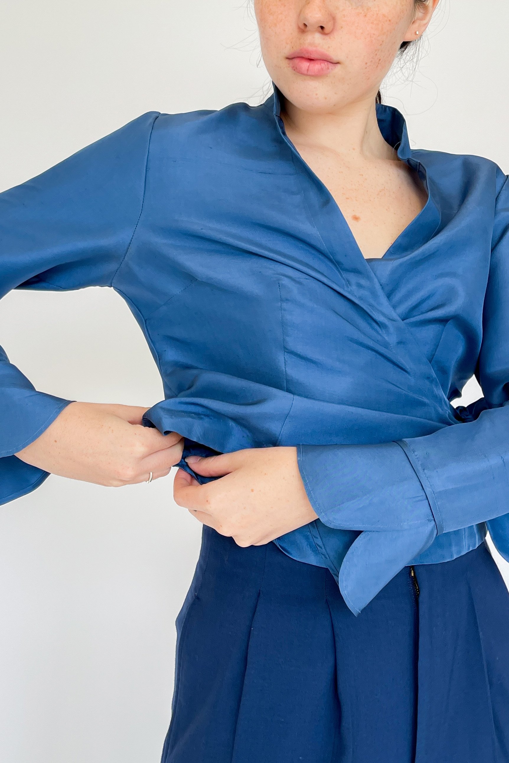 Vintage Silk Wrap Top - Cerulean | Garmentory