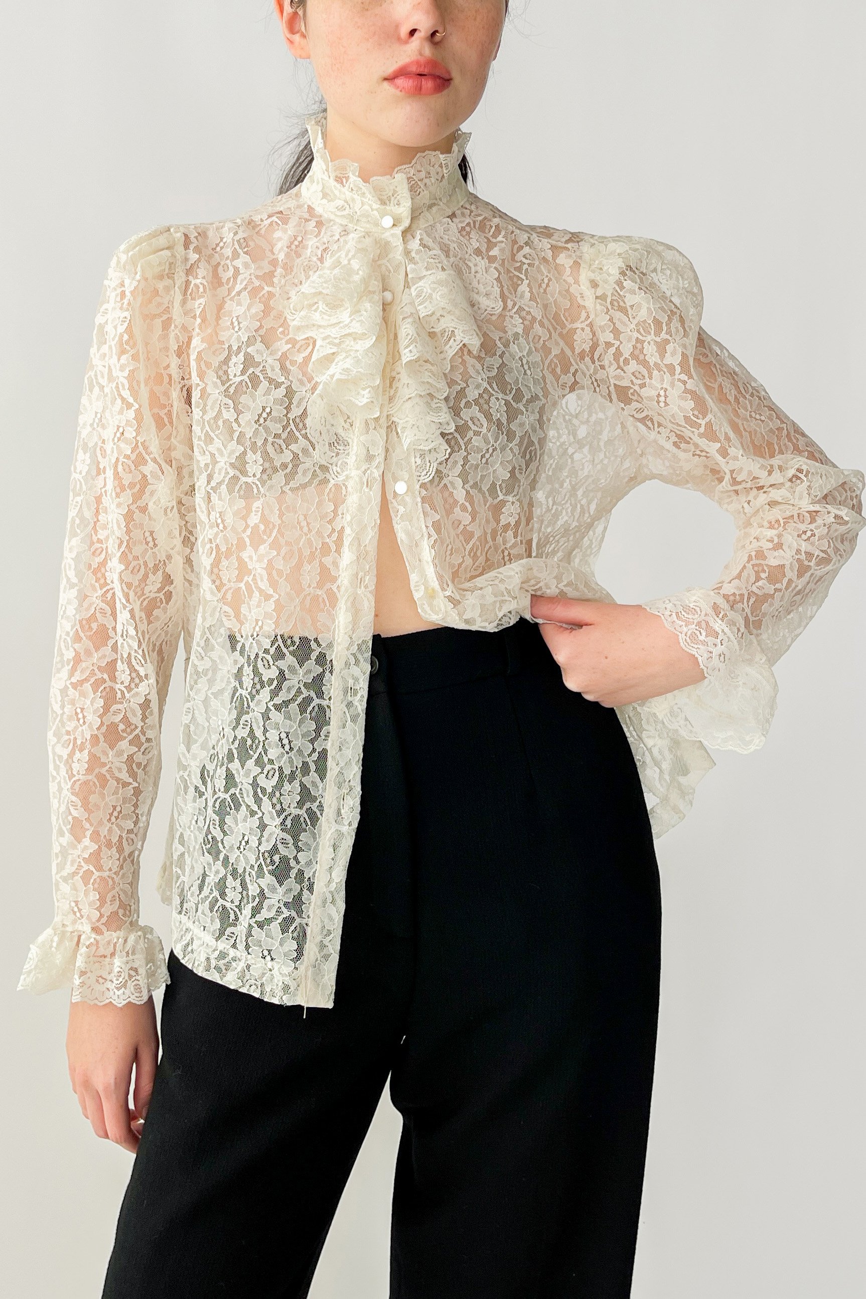 Vintage Lace Ruffle Blouse - Ivory | Garmentory