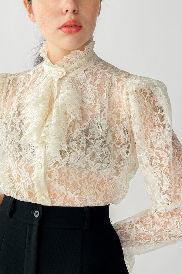 Vintage Lace Ruffle Blouse - Ivory | Garmentory