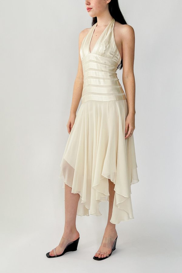 Vintage Silk Sheer Layered Halter Dress - Ivory | Garmentory