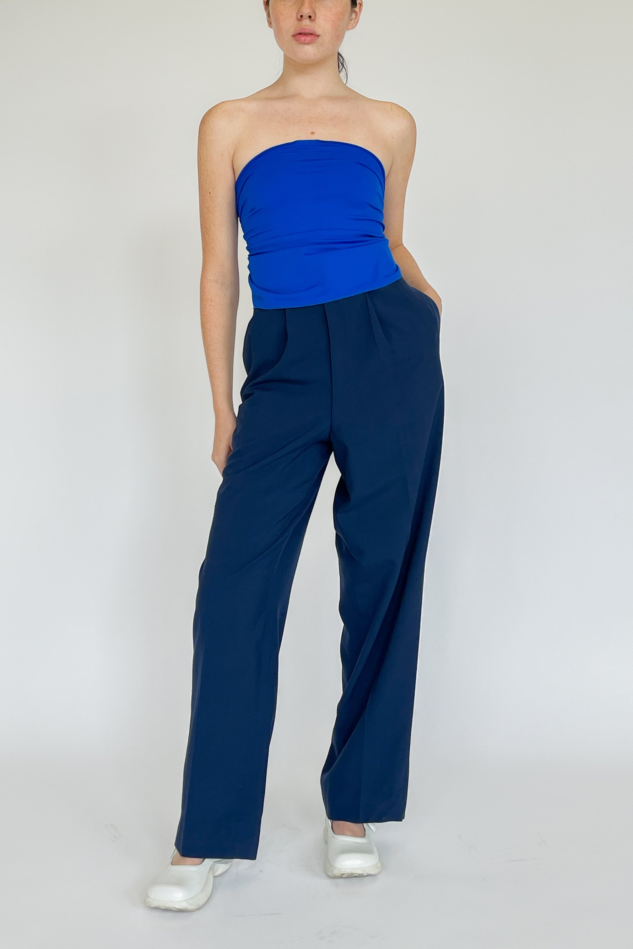 Vintage Extra High Rise Trousers - Navy | Garmentory