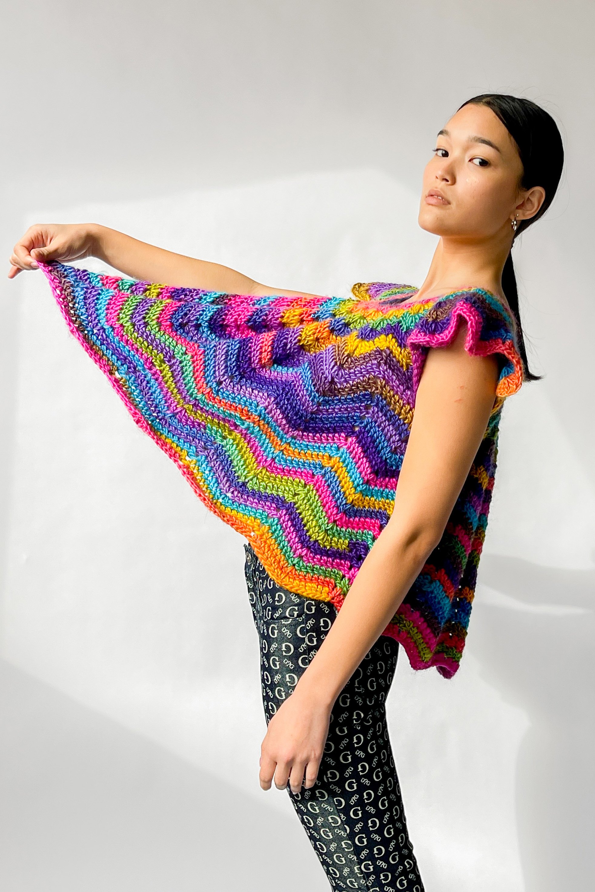 Vintage Crochet Ruffle Top - Rainbow | Garmentory
