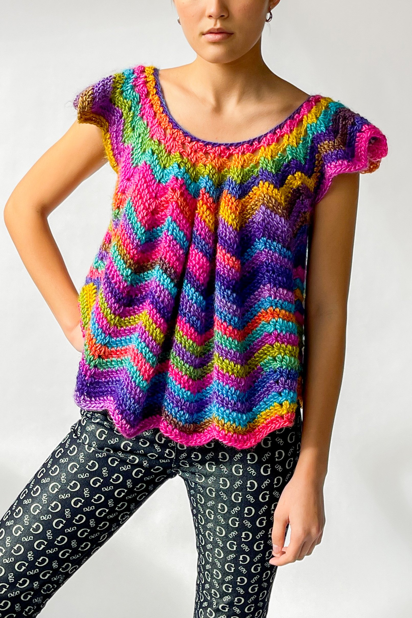 Vintage Crochet Ruffle Top - Rainbow | Garmentory