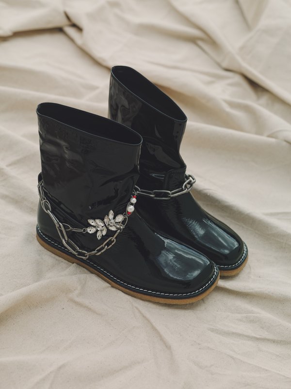 LOEWE Black Patent Calf Chain Boot | Garmentory