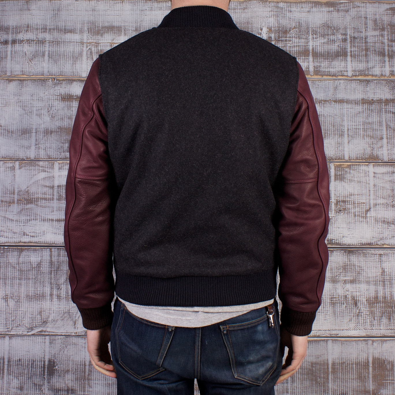 Dehen 1920 Varsity Jacket - Charcoal & Oxblood | Garmentory