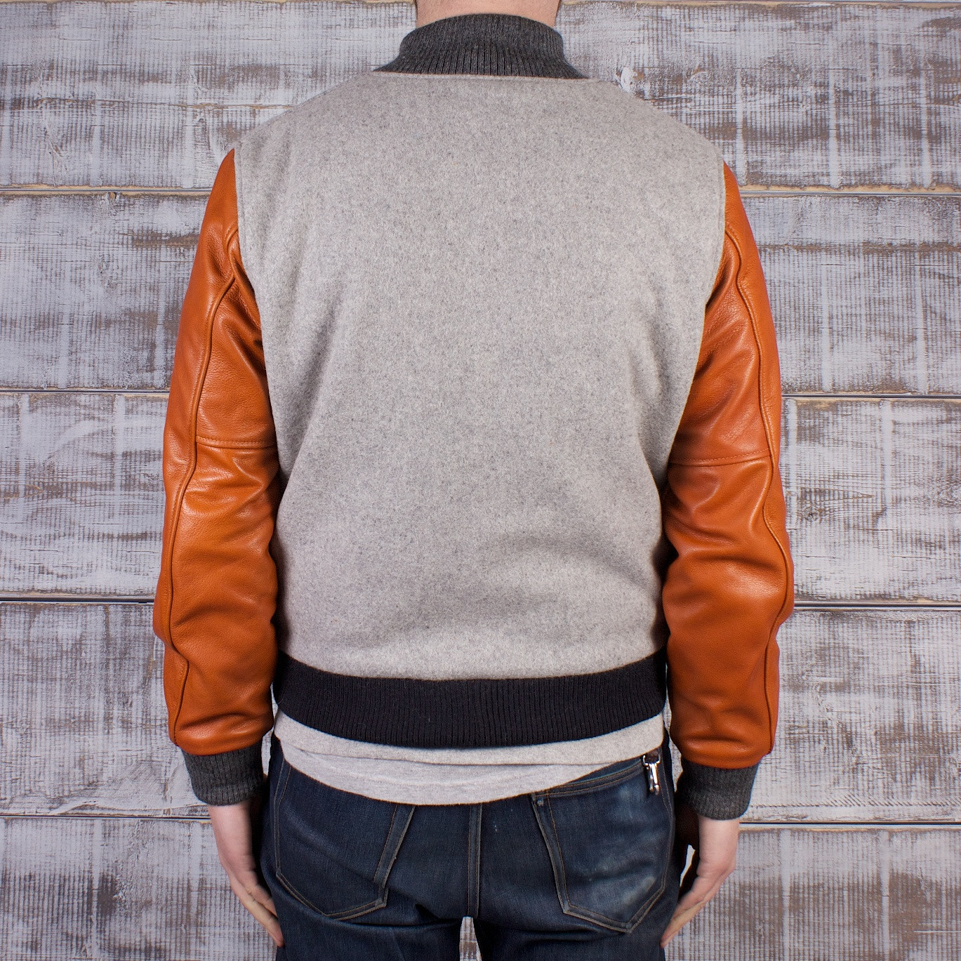 Dehen 1920 Varsity Jacket - Heather Grey & Whiskey | Garmentory