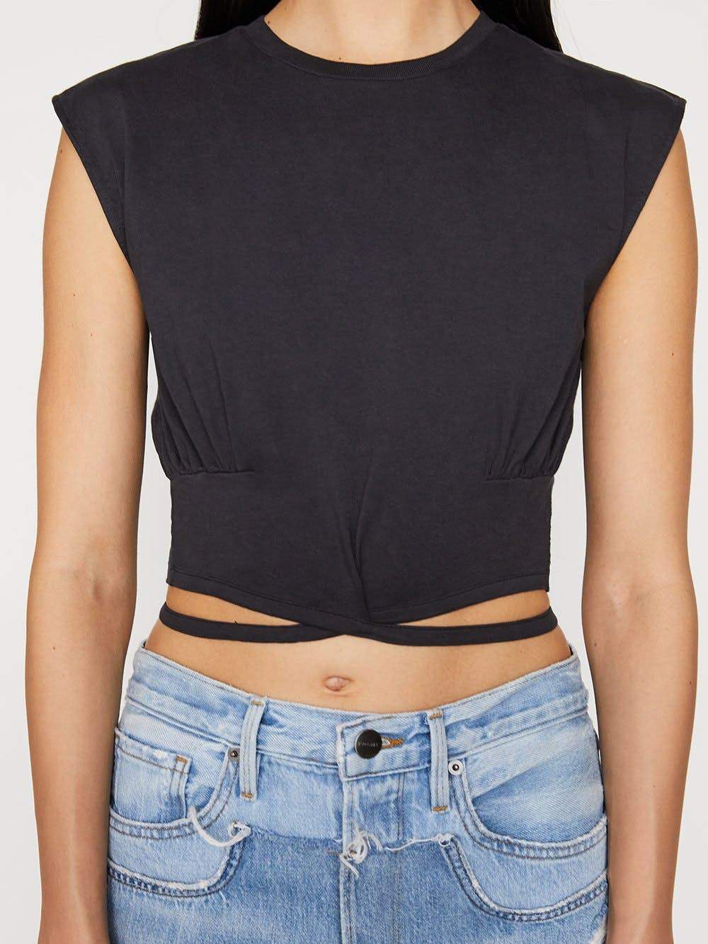 FRAME Denim Tied Crop Muscle Tee - Black | Garmentory