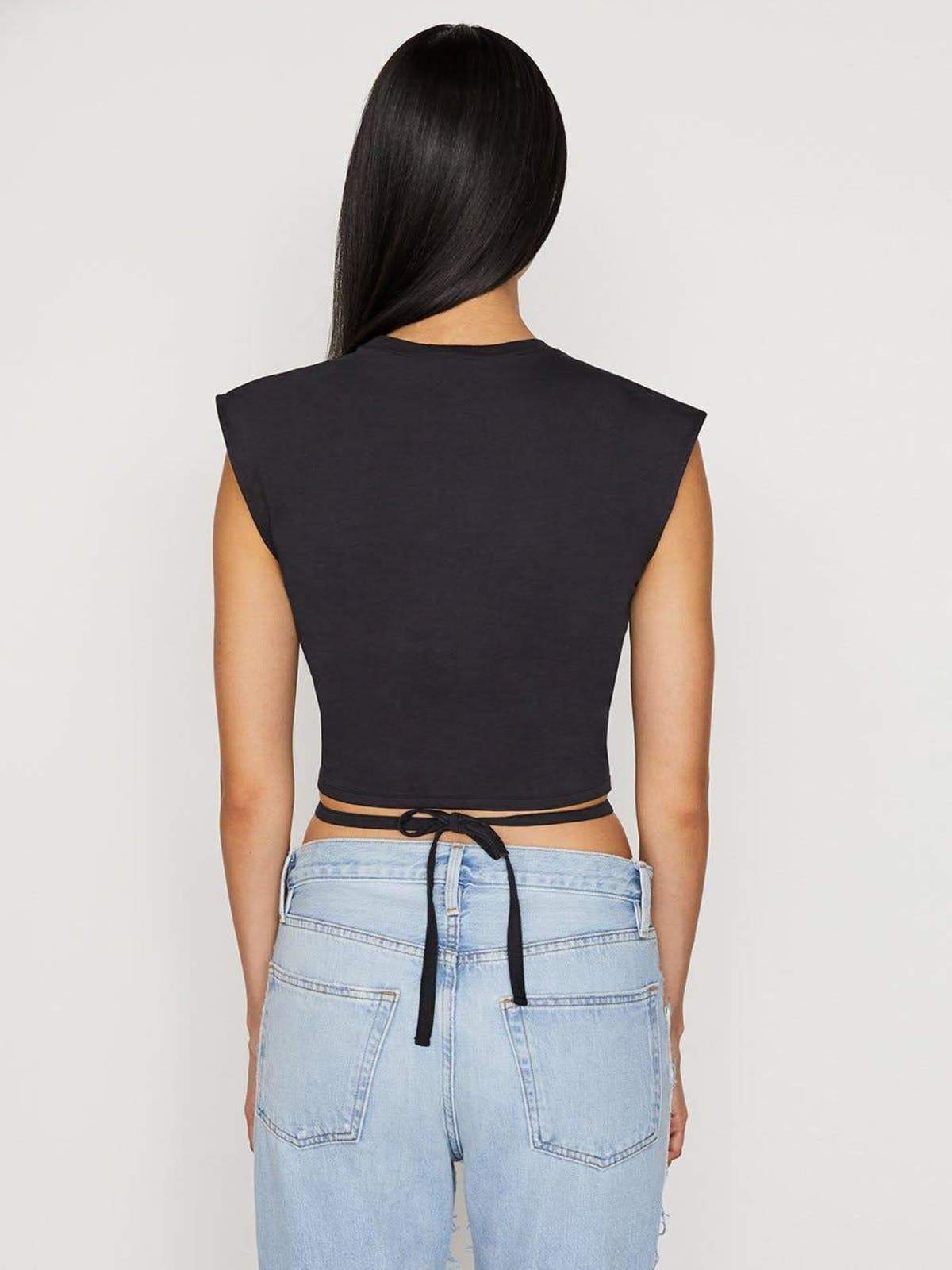 FRAME Denim Tied Crop Muscle Tee - Black | Garmentory